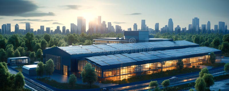 Factory with Solar Energy System Industry with Solar Panels on the Roof ...