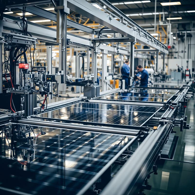 Solar Panels Move Along an Assembly Line in a Manufacturing Facility ...