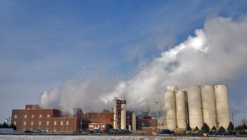 Factory with Steam Stacks in a Cold Morning Stock Image - Image of ...