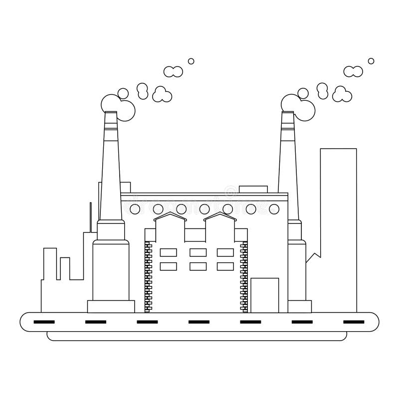 Factory Interior Graphic Black White Sketch Illustration Vector Stock ...