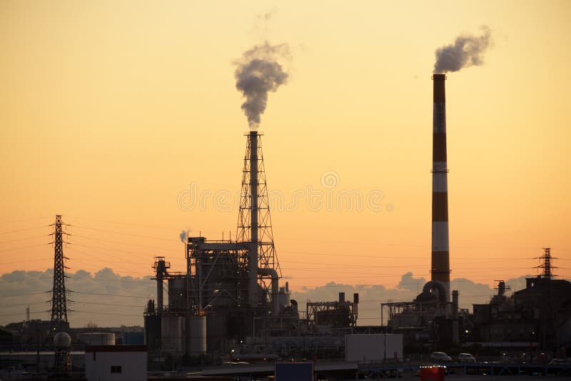 Factory at Sunset - Oil Refinery Stock Image - Image of manufacturing ...