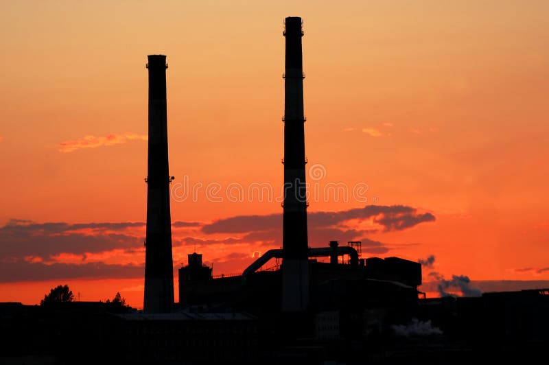Factory at sunset stock illustration. Illustration of layer - 5285346