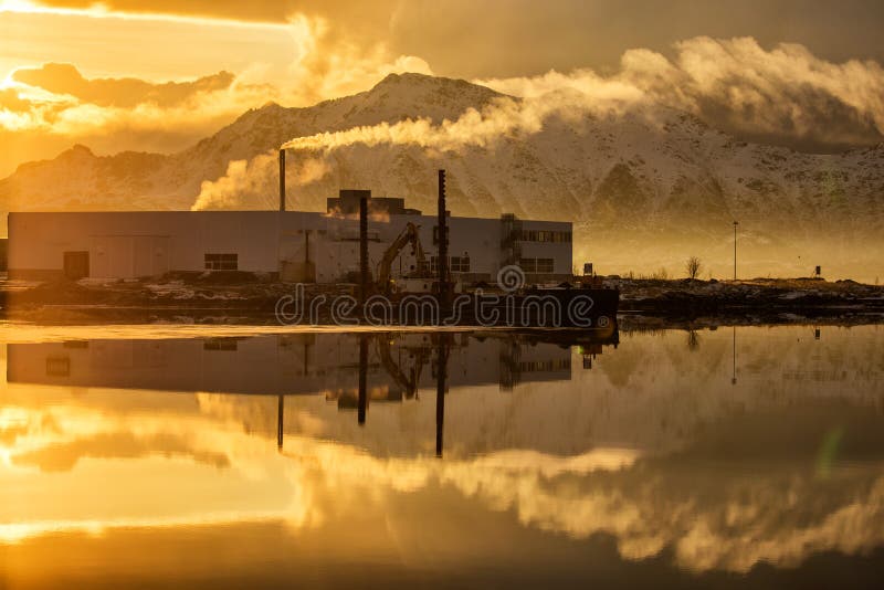 Factory at Sunset stock photo. Image of pollution, climate - 9290074