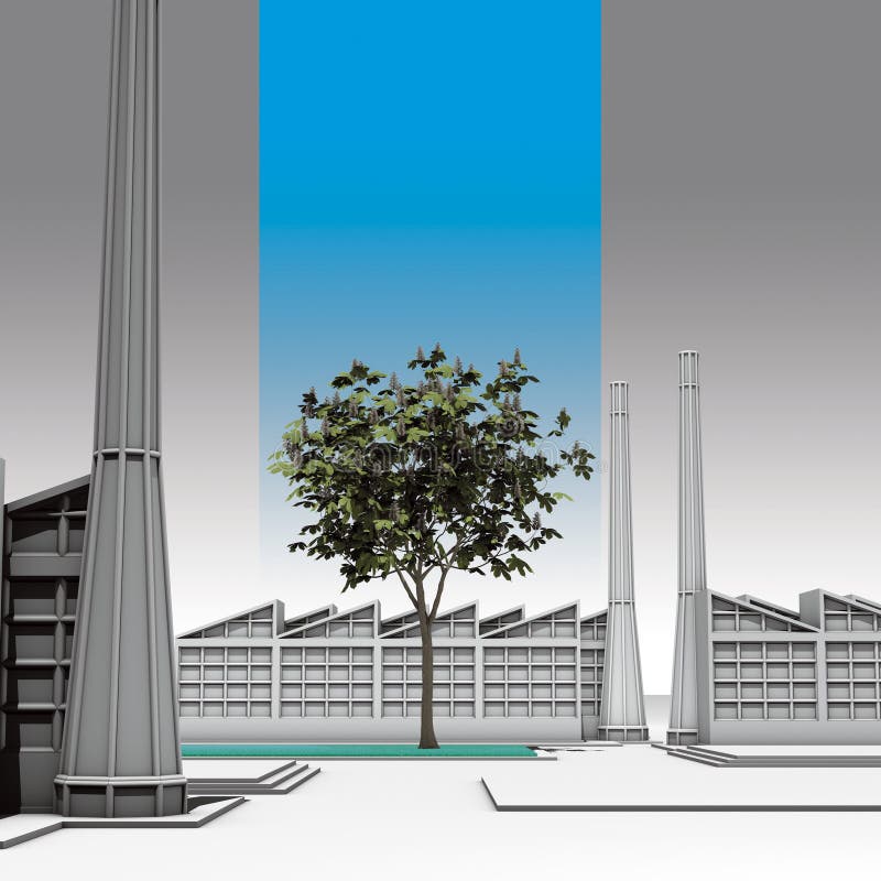 Factory and tree stock illustration. Illustration of construction ...