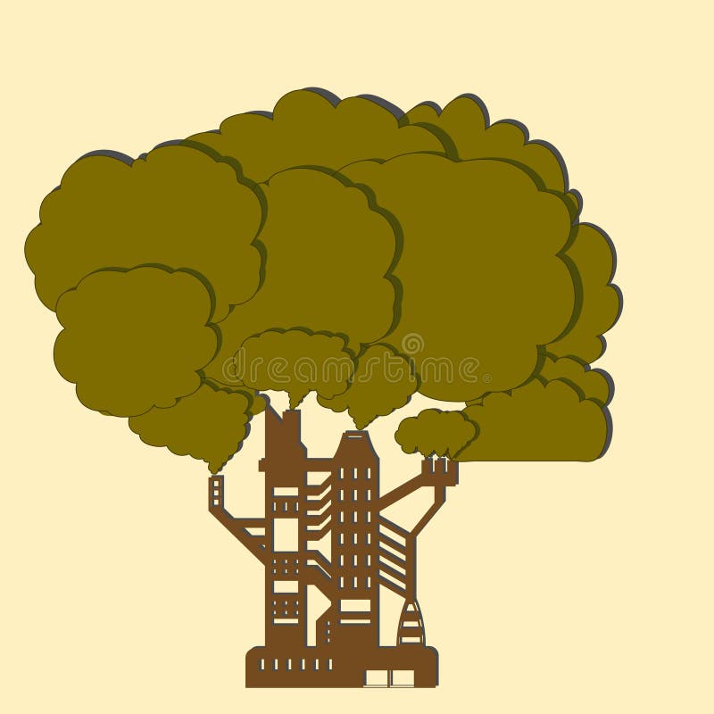 Factory and tree stock illustration. Illustration of construction ...