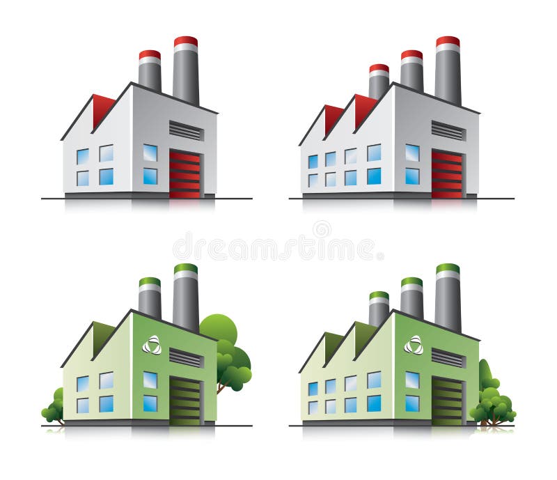 Factory Vector Icons in Cartoon Style. Stock Vector - Illustration of ...