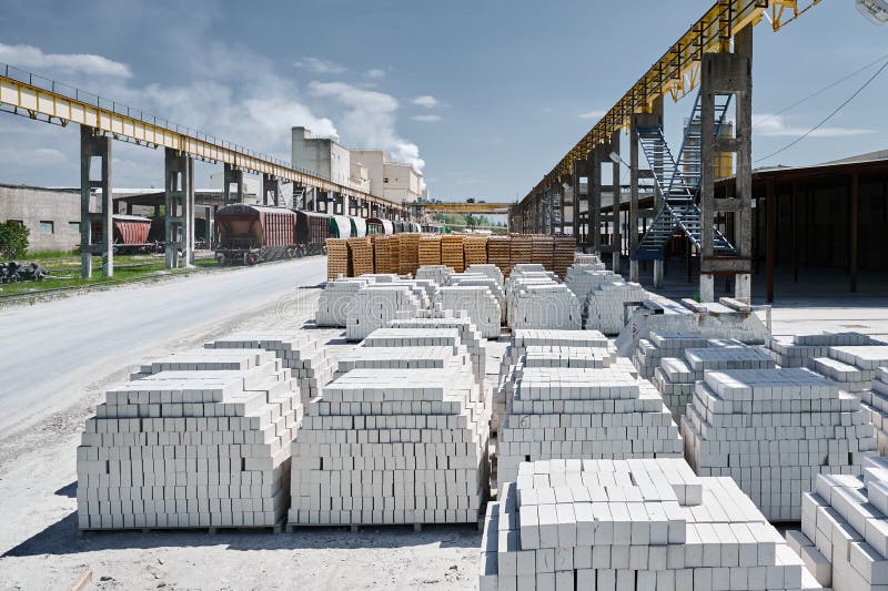 Factory Warehouse of Finished Silica Bricks Put in Rows Stock Photo ...