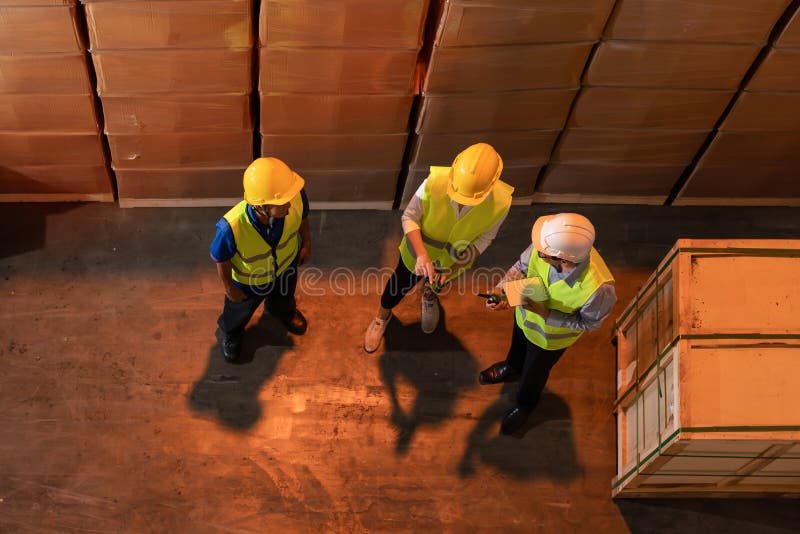 Factory Warehouse Operation Teamwork Working in Factory Warehouse Stock ...