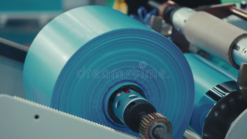 Factory Winds Roll of Polyethylene into Fabric, Producing Colored ...
