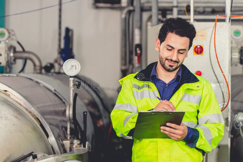 Factory Worker Arab Hispanic Engineer Working in Factory Checking ...