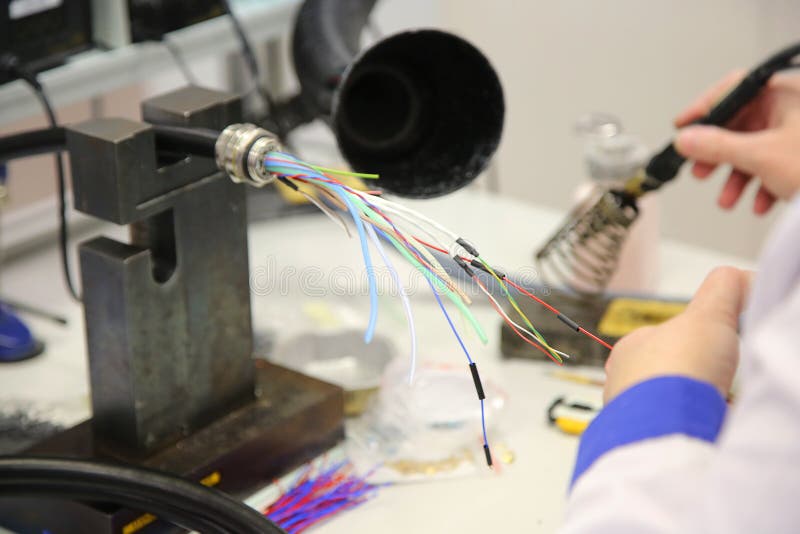 Factory Worker Assembles the Cable Connections Stock Photo - Image of ...