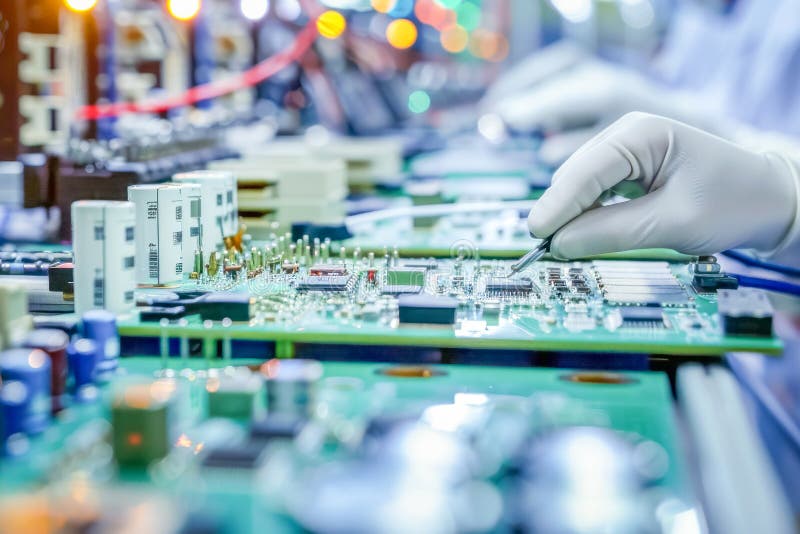 Factory Worker Assembling Circuit Board. Close Up Shot Stock ...
