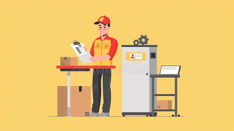 Factory Worker with Clipboard in Industrial Setting Stock Illustration ...