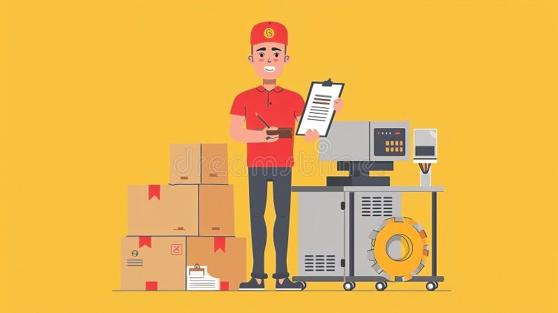 Factory Worker with Clipboard in Industrial Setting Stock Illustration ...