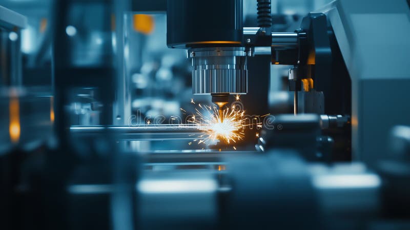 Factory Worker Focused on Operating a Drilling Machine, with Bright ...