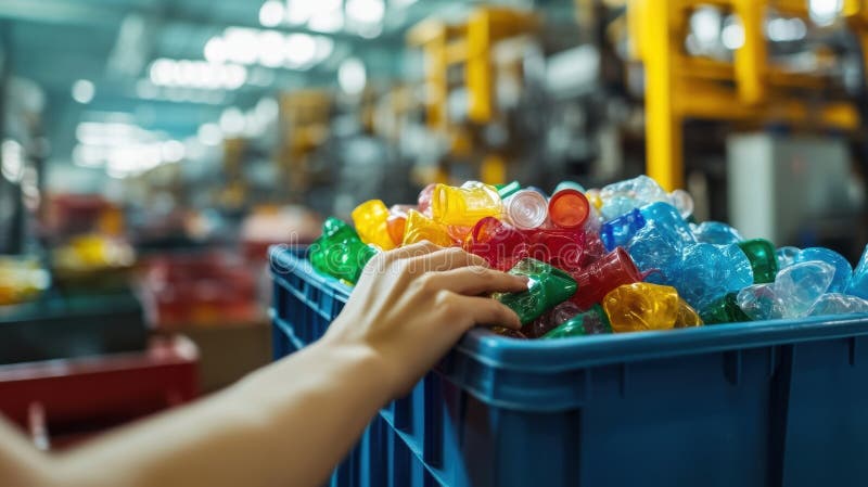 Factory Worker Handling Colorful Plastic Preforms in Manufacturing ...