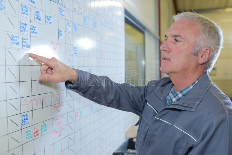Factory Worker Looking at Timetable Stock Image - Image of white ...