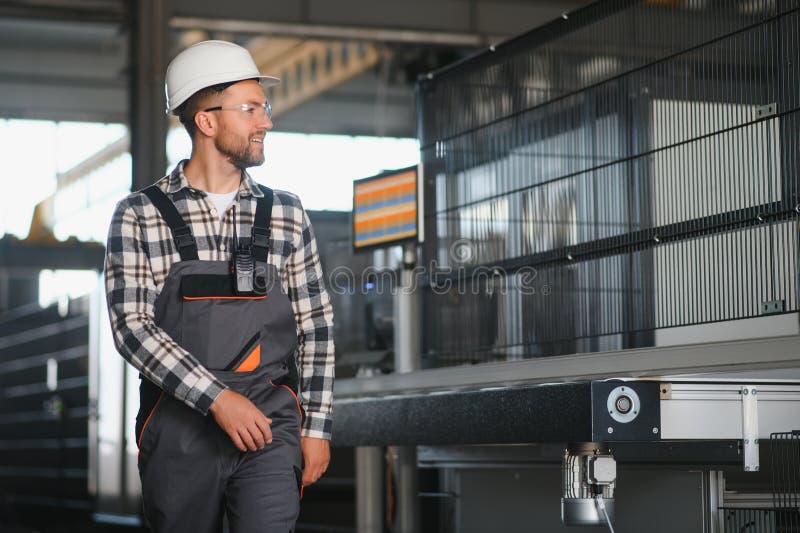 Factory Worker. Man with Helmet Working with Pvc Stock Image - Image of ...