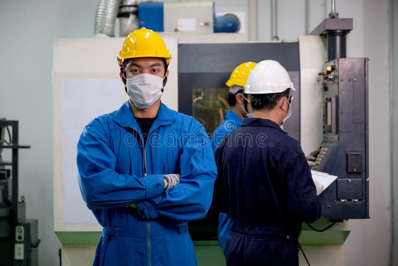 Factory Worker Man with Mask and Safety Uniform Stand with Confidence ...
