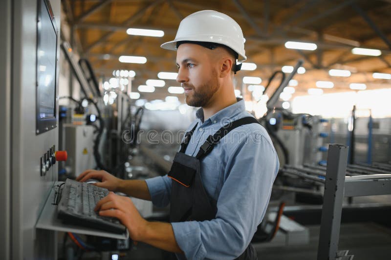 Factory Worker. Man Working on the Production Line. Stock Image - Image ...