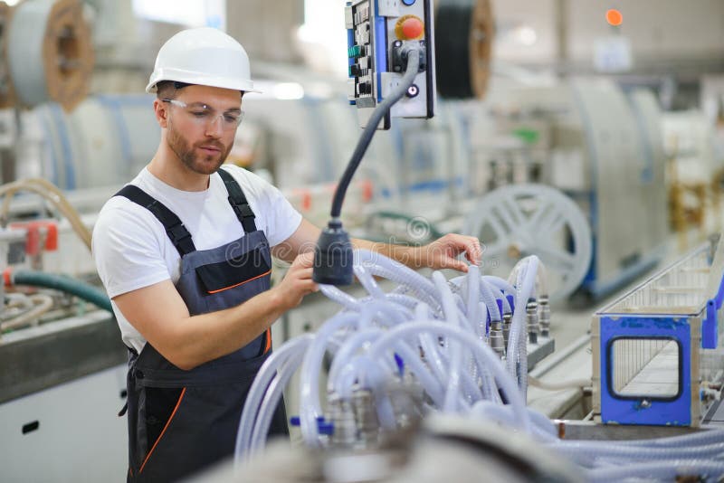 Factory Worker. Man Working on the Production Line Stock Image - Image ...