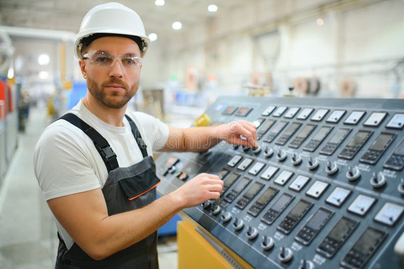 Factory Worker. Man Working on the Production Line Stock Image - Image ...