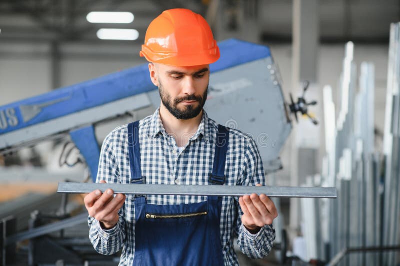 Factory Worker Measures the Metal Profile Stock Photo - Image of worker ...