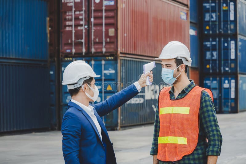 Industrial Worker Woman Temperature Checking Fever by Digital ...