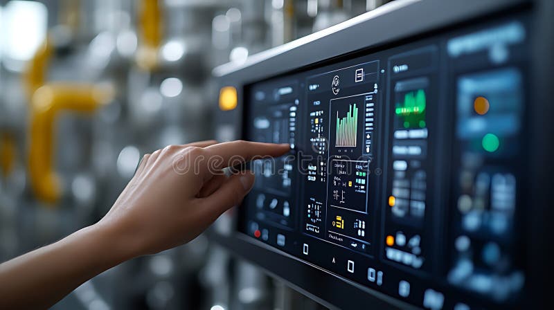 Factory Worker Monitoring Industrial Process Display Stock Illustration ...