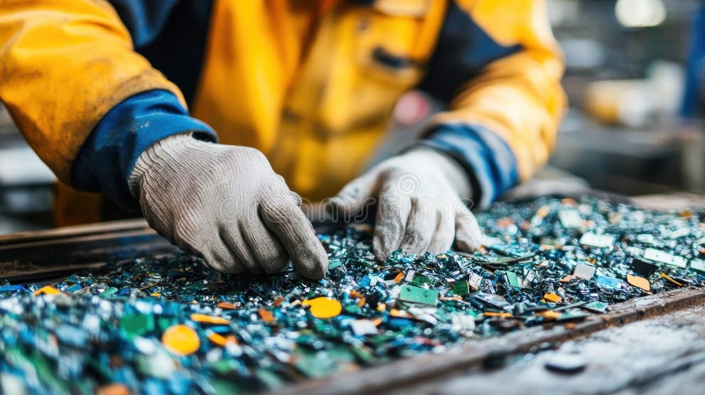 Factory Worker Sorting Electronic Waste for Recycling Stock Photo ...