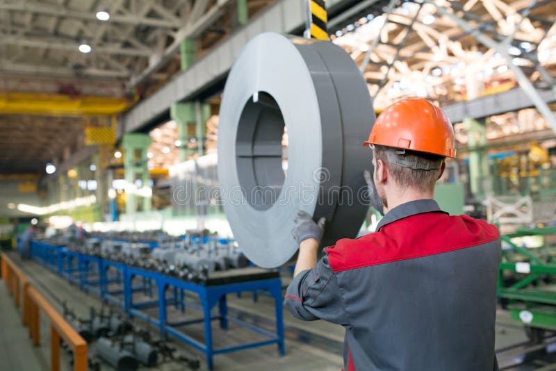 Factory Worker Transporting Cargo with Crane Stock Image - Image of ...