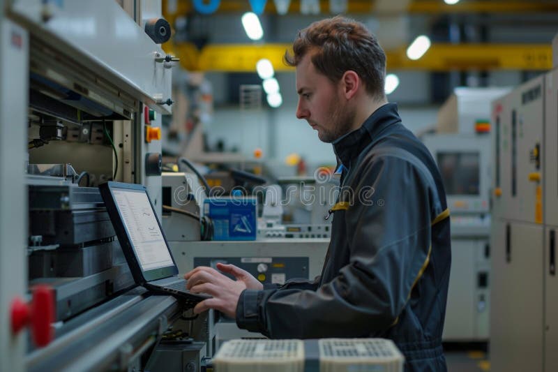 Factory Worker Using Laptop Stock Illustration - Illustration of ...