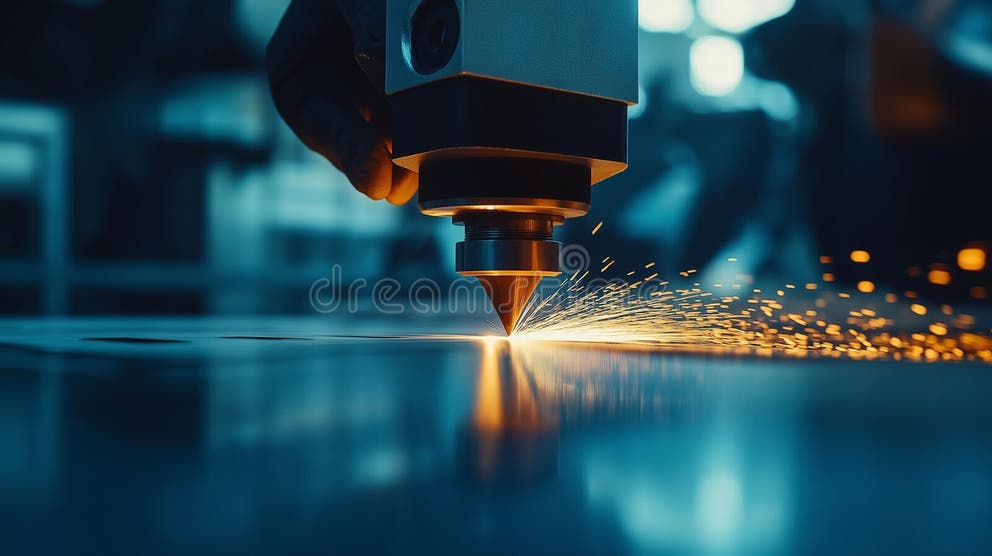 Factory Worker Using a Laser Cutter To Create Precise Shapes Stock ...