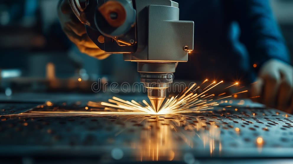 Factory Worker Using a Laser Cutter To Create Precise Shapes Stock ...