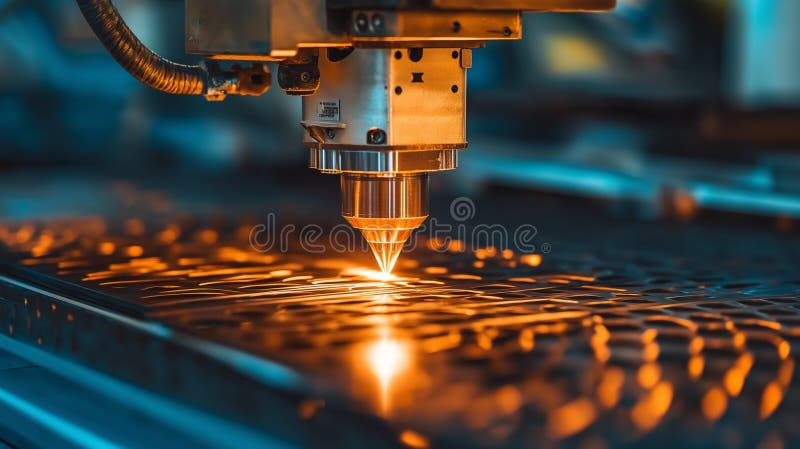 Factory Worker Using a Laser Cutter To Create Precise Shapes Stock ...