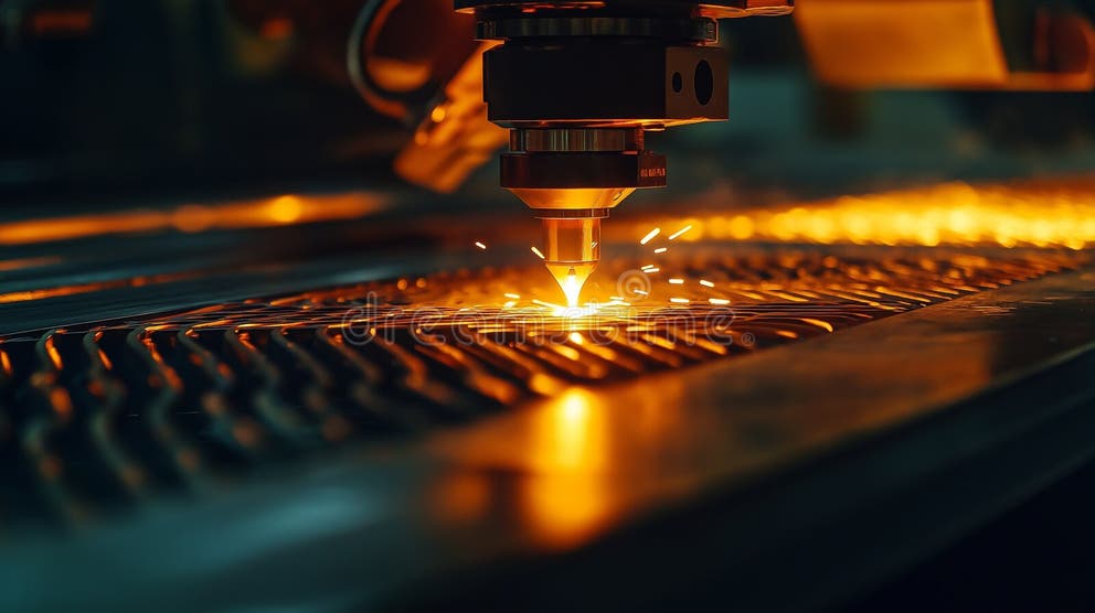 Factory Worker Using a Laser Cutter To Create Precise Shapes Stock ...