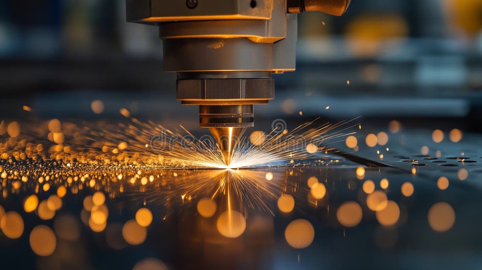 Factory Worker Using a Laser Cutter To Create Precise Shapes Stock ...
