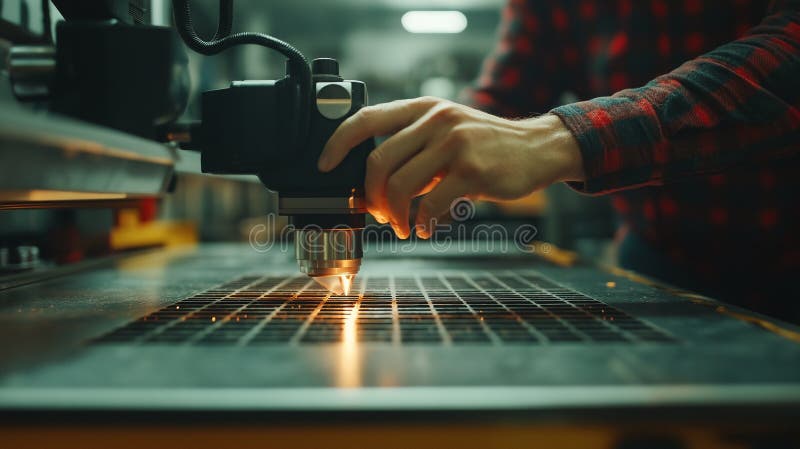 Factory Worker Using a Laser Cutter To Create Precise Shapes Stock ...
