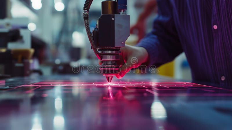 Factory Worker Using a Laser Cutter To Create Precise Shapes Stock ...