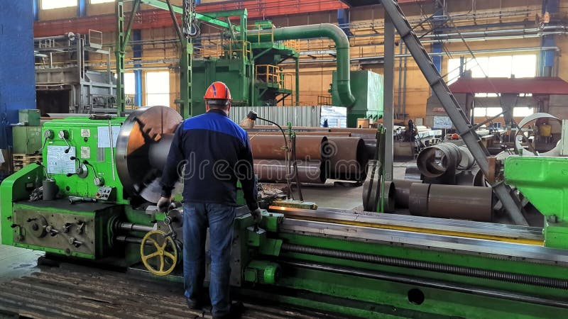 Factory Worker Working on Lathe Stock Video - Video of mechanical, pipe ...