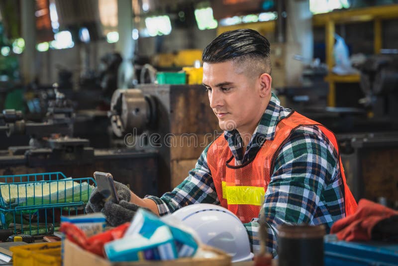 Factory Worker Working in Factory Workshop Stock Image - Image of hard ...