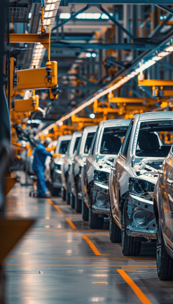 Factory Workers Aligning Car Sensors on Modern Assembly Line for ...