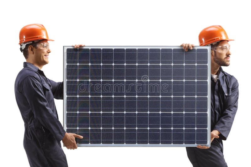 Factory Workers Carrying a Solar Panel and Walking Stock Photo - Image ...