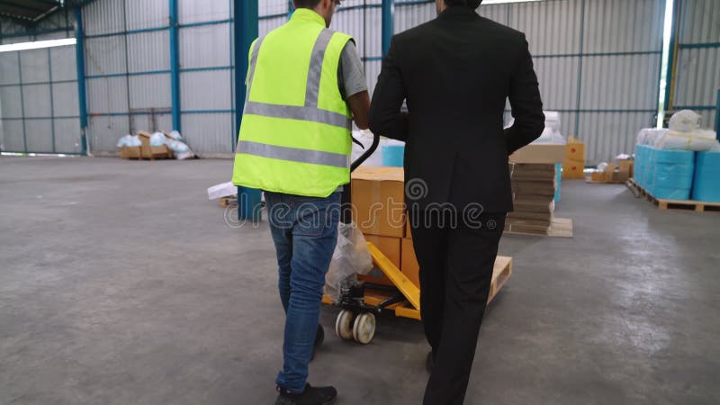 Boxes, Trolley and Warehouse Person Walking, Transport Product and ...