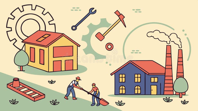 Factory and Workers Illustration, Industrial Production and ...