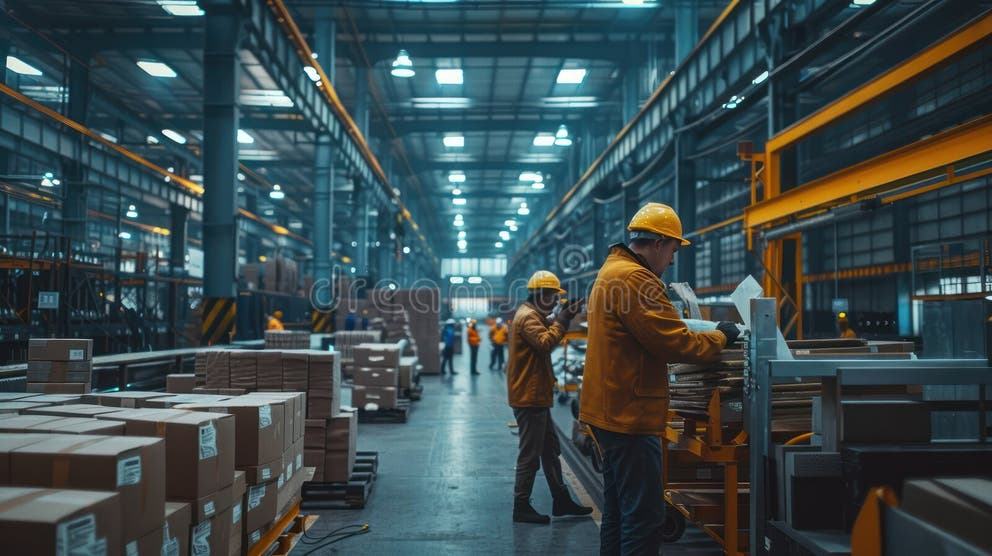 Factory Workers Inspecting Manufactured Objects Stock Illustration ...