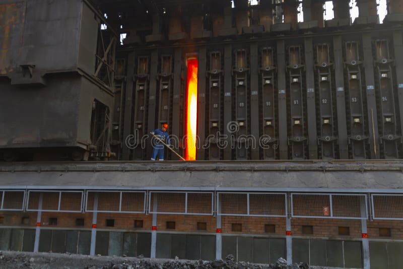 Iron and Steel Producing Factory and Workers Working. Editorial ...