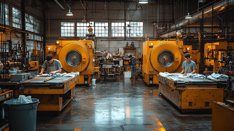 Factory Workers Operate Industrial Washing Machines Stock Image - Image ...