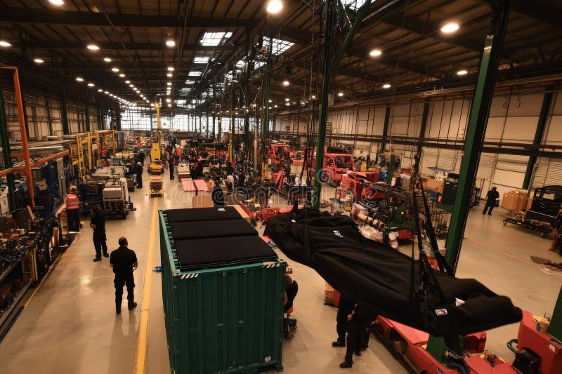 Factory Workers Oversee the Assembly and Transportation of Components ...