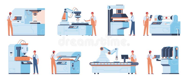 Factory Workers People. Industrial Machines, Electronic Manufacturing ...